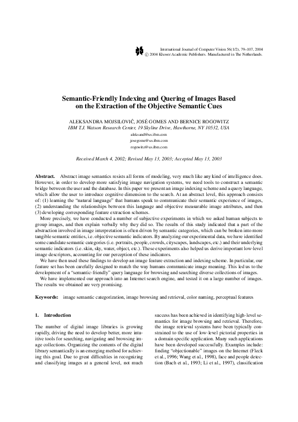 Pdf Semantic Friendly Indexing And Quering Of Images Based On The Extraction Of The Objective