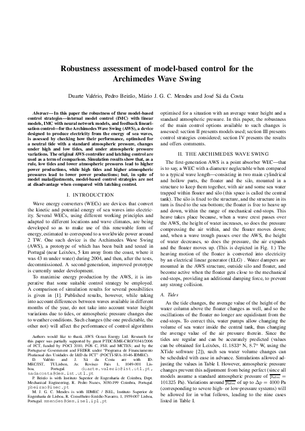 (PDF) Robustness assessment of model-based control for the Archimedes ...