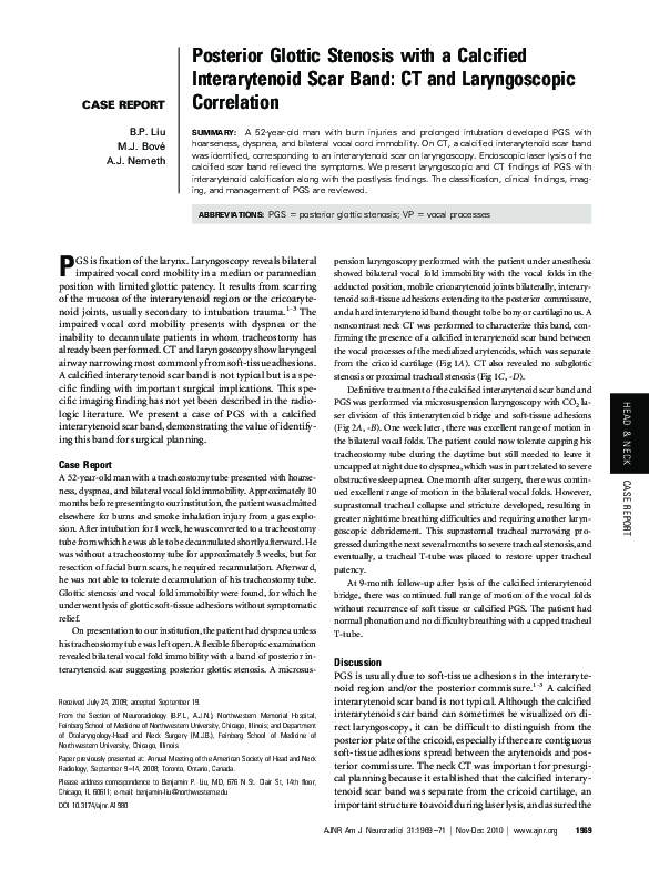 (PDF) Posterior Glottic Stenosis with a Calcified Interarytenoid Scar ...