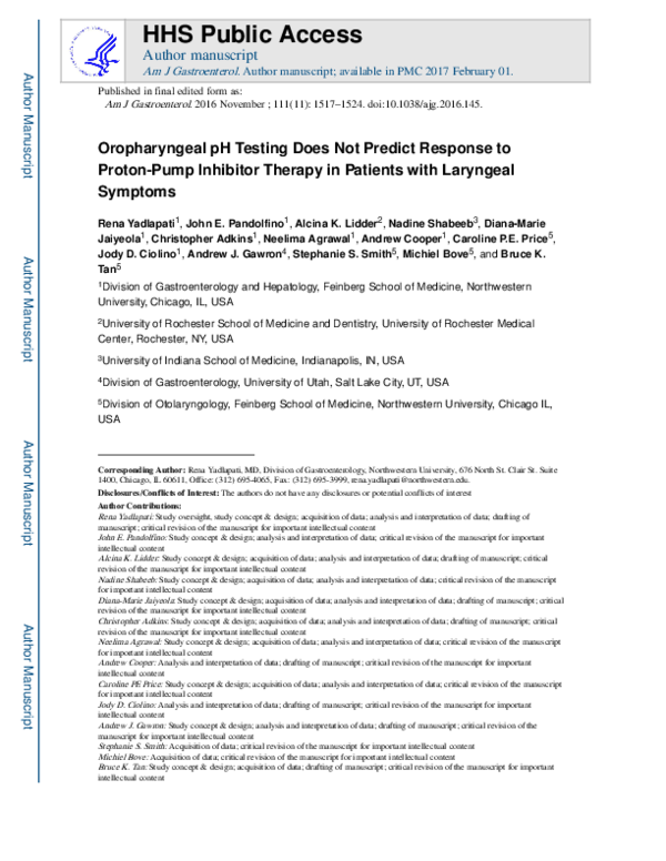 (PDF) Oropharyngeal pH Testing Does Not Predict Response to Proton Pump ...
