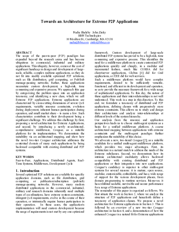(PDF) Towards an Architecture for Extreme P2P Applications