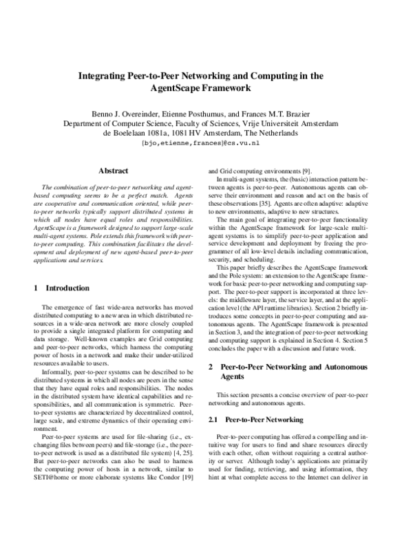 (PDF) Integrating peer-to-peer networking and computing in the AgentScape framework