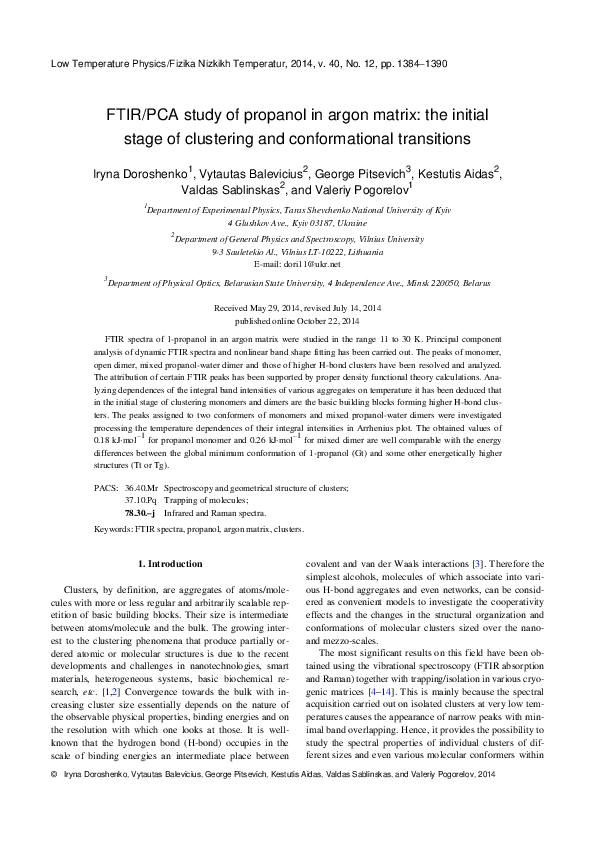 (PDF) FTIR/PCA study of propanol in argon matrix: The initial stage of ...