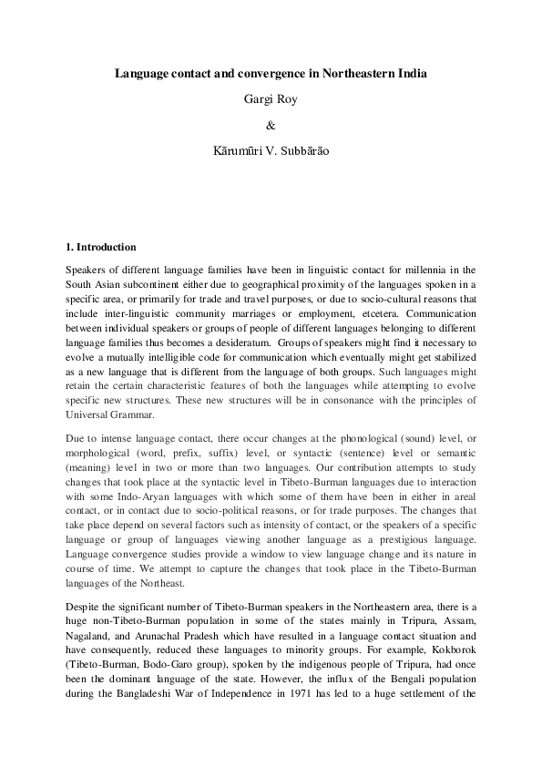 (PDF) Language Contact and Convergence