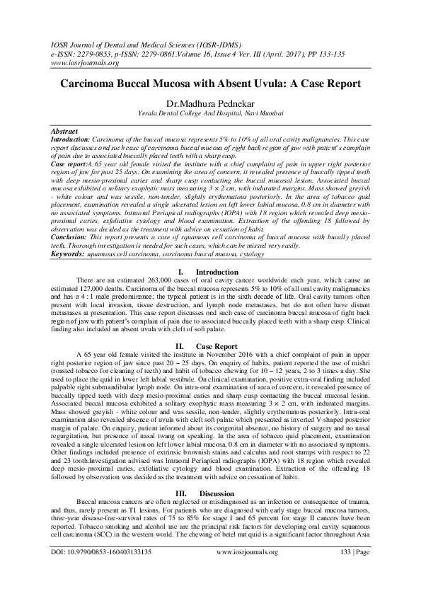 (PDF) Carcinoma Buccal Mucosa with Absent Uvula : A Case Report