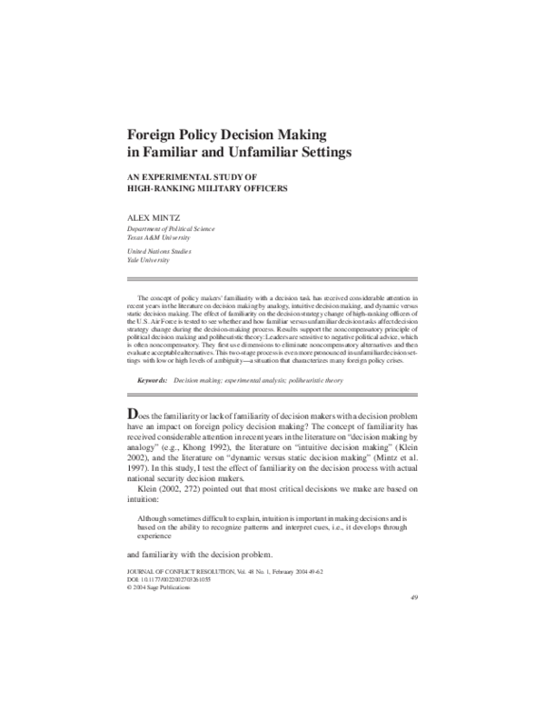 (PDF) Foreign Policy Decision Making in Familiar and Unfamiliar Settings