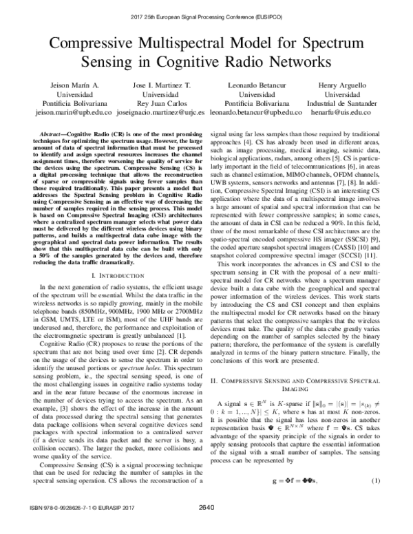 (PDF) Compressive multispectral model for spectrum sensing in cognitive radio networks