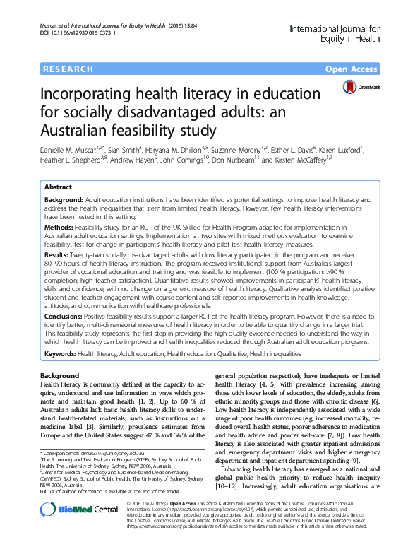 (PDF) Incorporating health literacy in education for socially ...