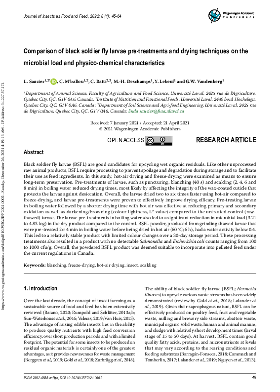 (PDF) Comparison of black soldier fly larvae pre-treatments and drying techniques on the ...