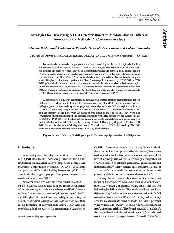 (PDF) Strategies for developing NADH detector based on meldola blue in ...