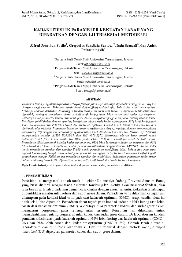 (PDF) Karakteristik Parameter Kekuatan Tanah Yang Dipadatkan Dengan Uji Triaksial Metode Uu ...