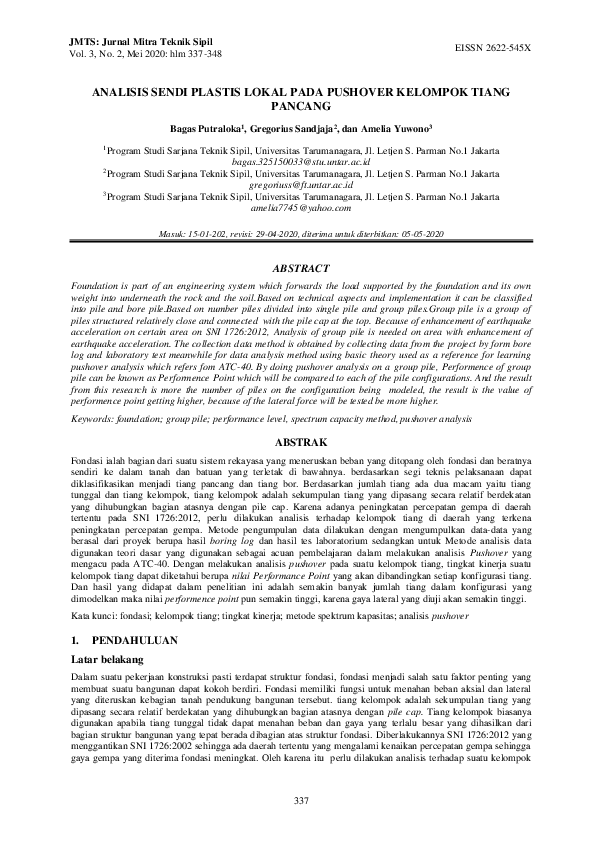 (PDF) Analisis Sendi Plastis Lokal Pada Pushover Kelompok Tiang Pancang ...