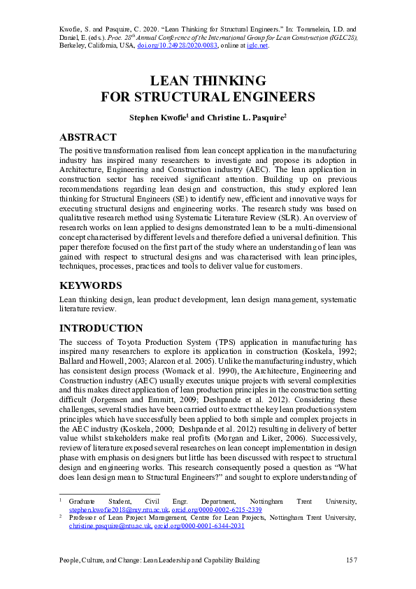 (PDF) Lean Thinking for Structural Engineers | Stephen kwofie - Academia.edu