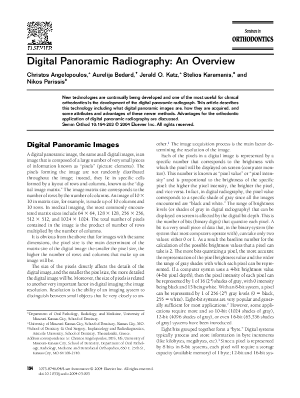 (PDF) Digital panoramic radiography: An overview