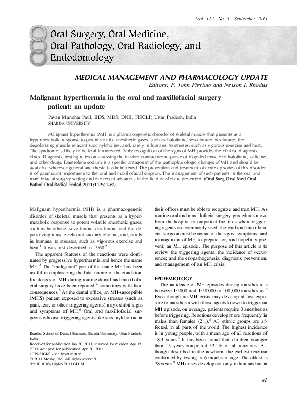 (PDF) Malignant hyperthermia in the oral and maxillofacial surgery ...