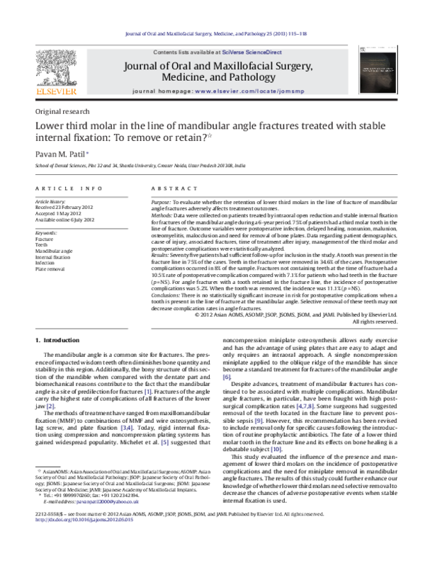 (PDF) Lower third molar in the line of mandibular angle fractures ...