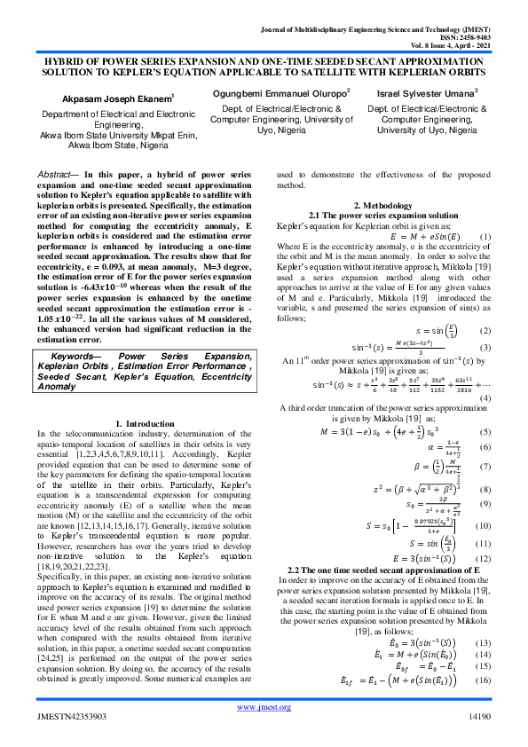Pdf Hybrid Of Power Series Expansion And One Time Seeded Secant Approximation Solution To