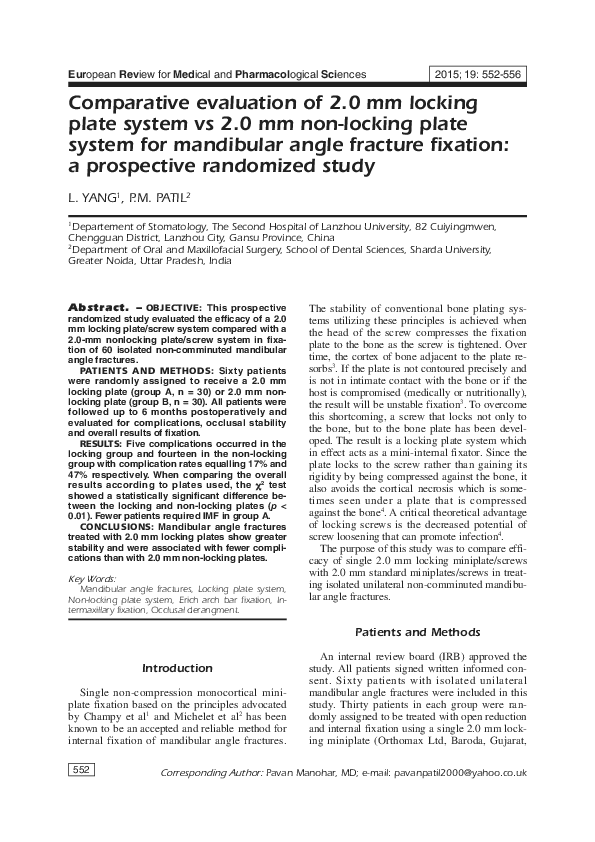 (PDF) Comparative evaluation of 2.0 mm locking plate system vs 2.0 mm ...