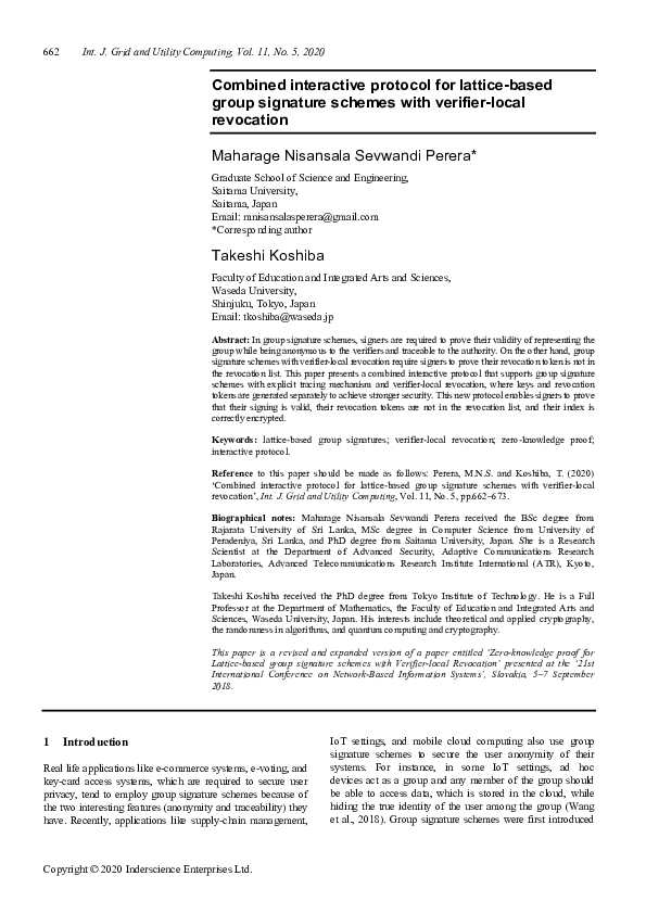 (PDF) Combined interactive protocol for lattice-based group signature schemes with verifier ...