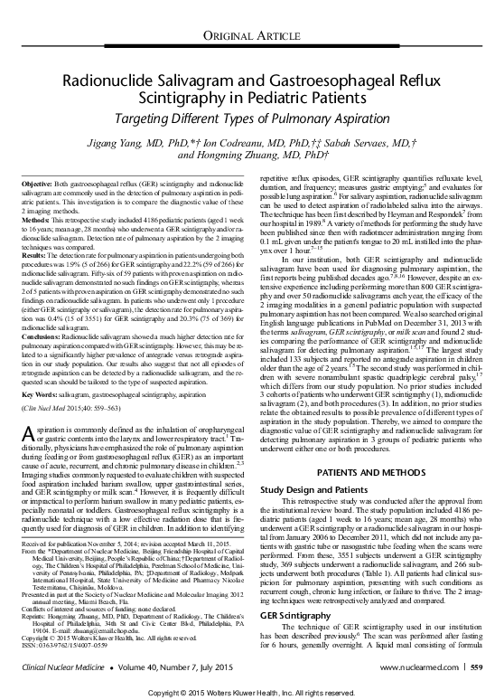 (PDF) Radionuclide Salivagram and Gastroesophageal Reflux Scintigraphy ...