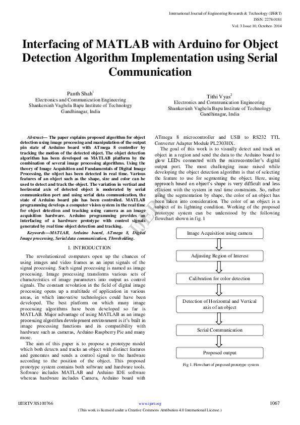 (PDF) Interfacing of MATLAB with Arduino for Object Detection Algorithm ...