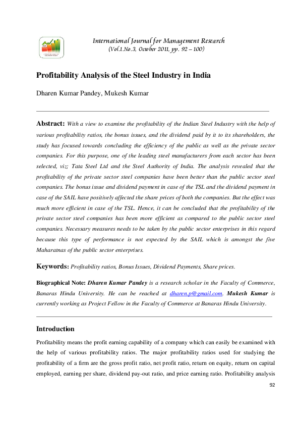 (PDF) Profitability Analysis of the Steel Industry in India