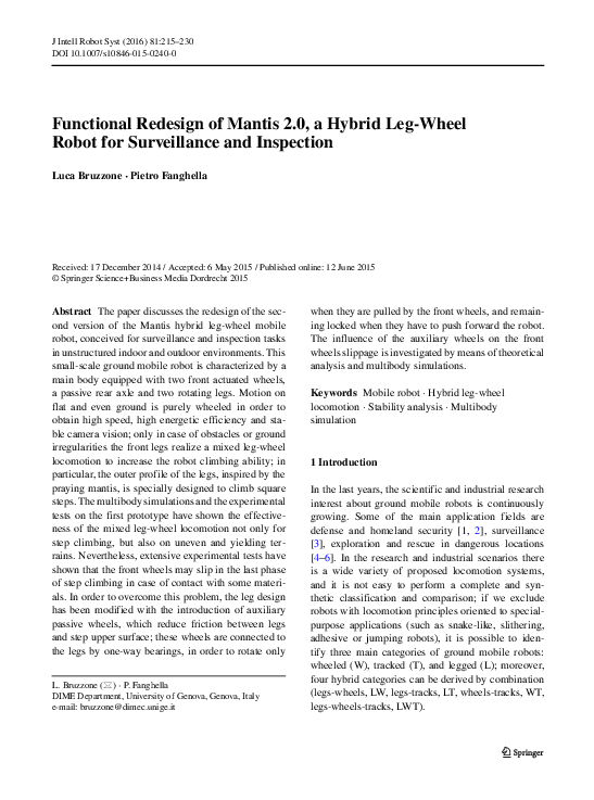 (PDF) Functional Redesign of Mantis 2.0, a Hybrid Leg-Wheel Robot for ...