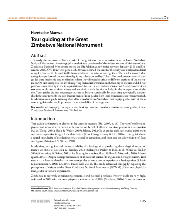 (PDF) Tour guiding at the Great Zimbabwe National Monument