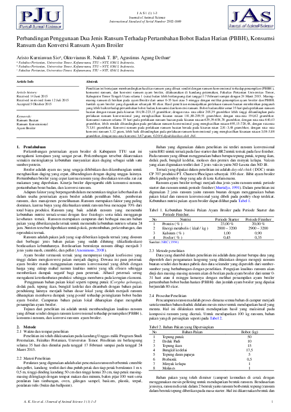 (PDF) Perbandingan Penggunaan Dua Jenis Ransum terhadap Pertambahan ...