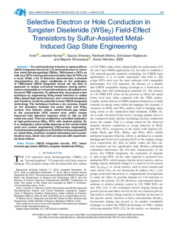 (PDF) Selective Electron or Hole Conduction in Tungsten Diselenide ...