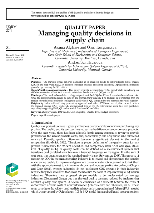 (PDF) Managing quality decisions in supply chain