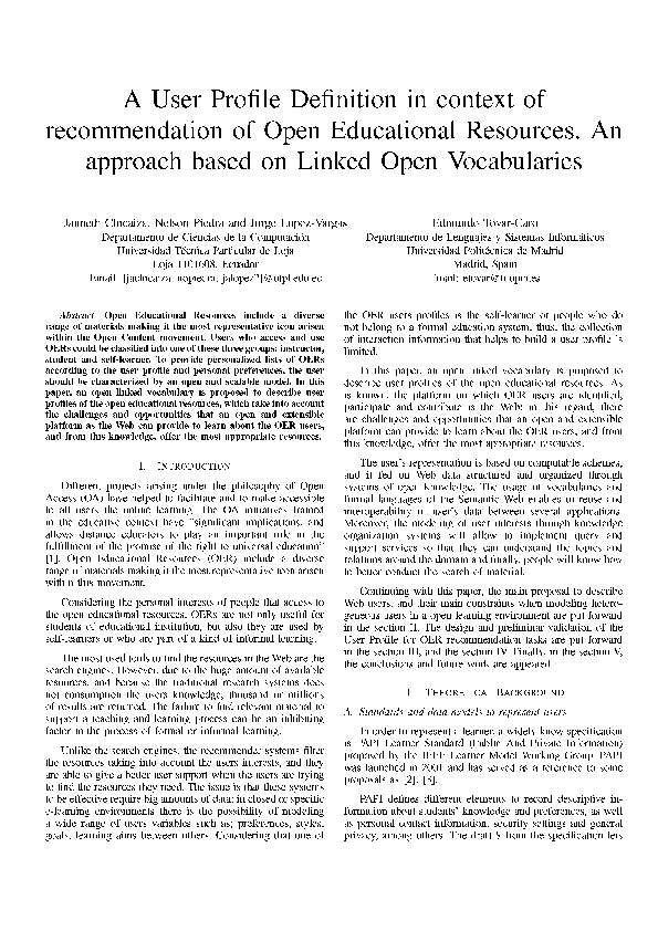 (PDF) A user profile definition in context of recommendation of open ...