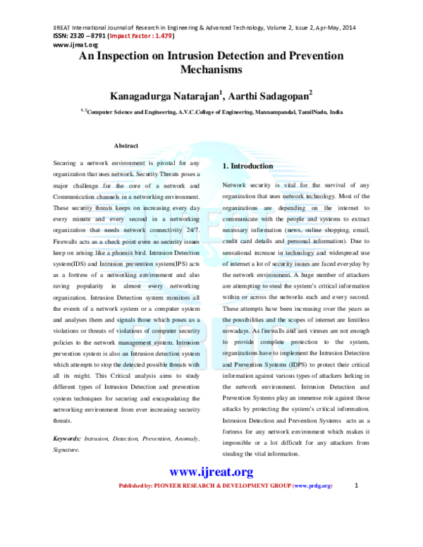 (PDF) An Inspection on Intrusion Detection and Prevention Mechanisms