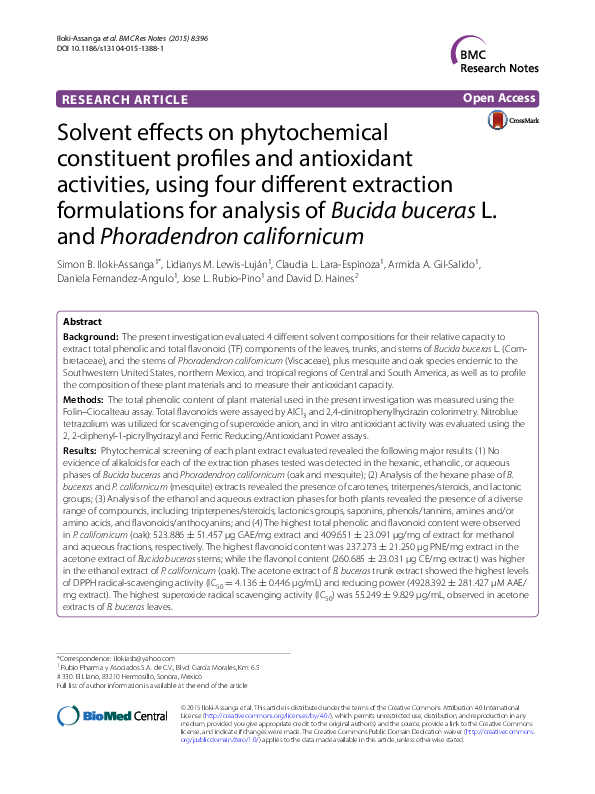 (PDF) Solvent effects on phytochemical constituent profiles and antioxidant activities, using ...