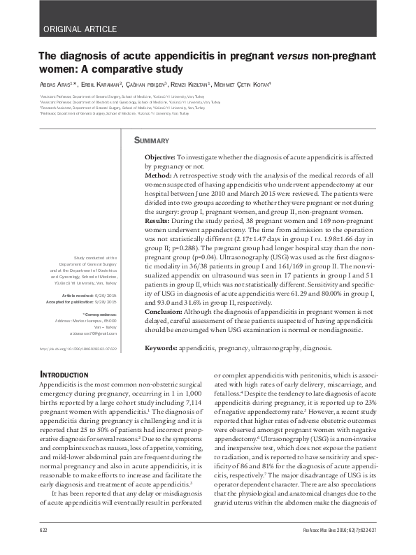(PDF) The diagnosis of acute appendicitis in pregnant versus non ...