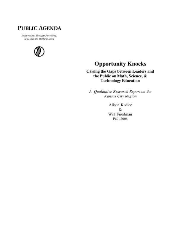 (PDF) Opportunity knocks