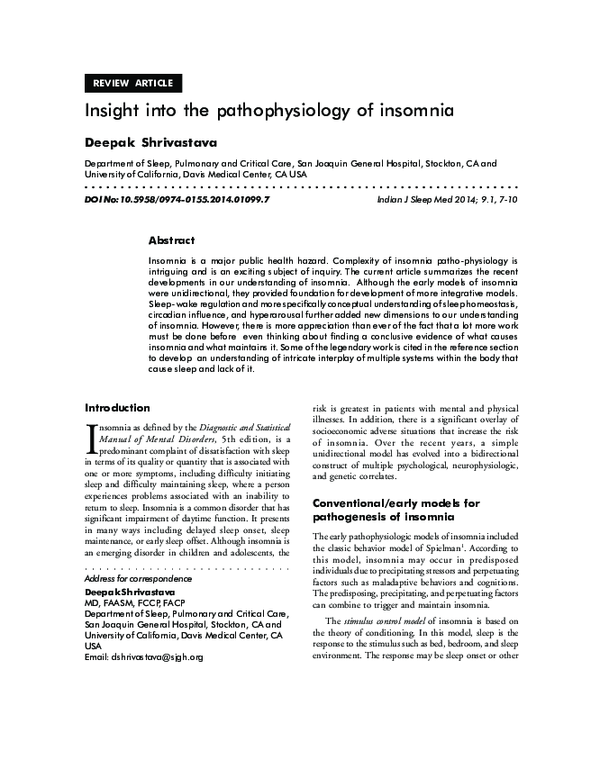 (PDF) Insight into the pathophysiology of insomnia