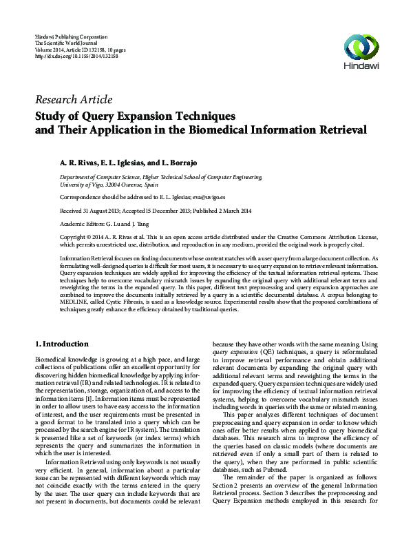 (PDF) Study of query expansion techniques and their application in the biomedical information ...