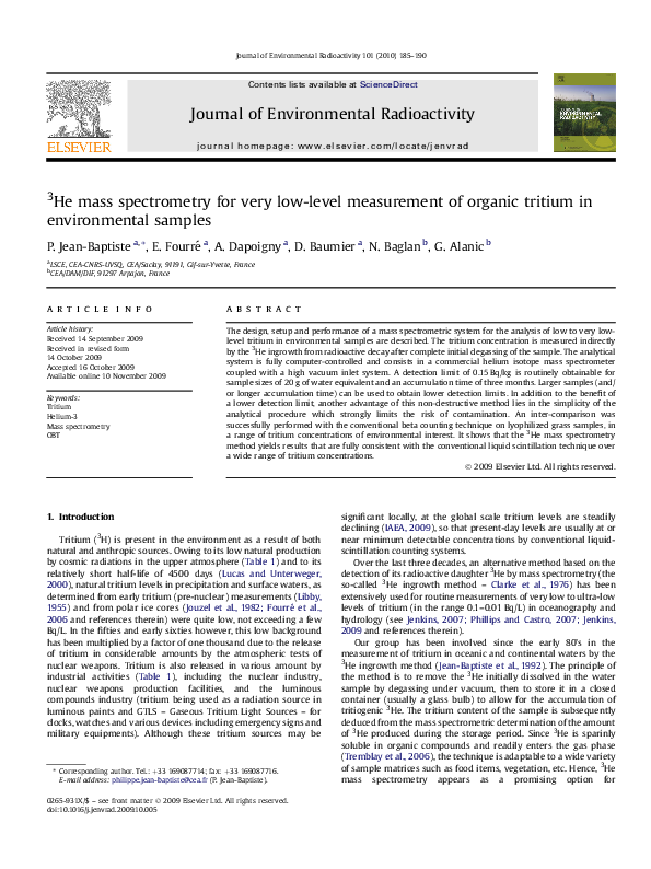 (PDF) 3He mass spectrometry for very low-level measurement of organic ...