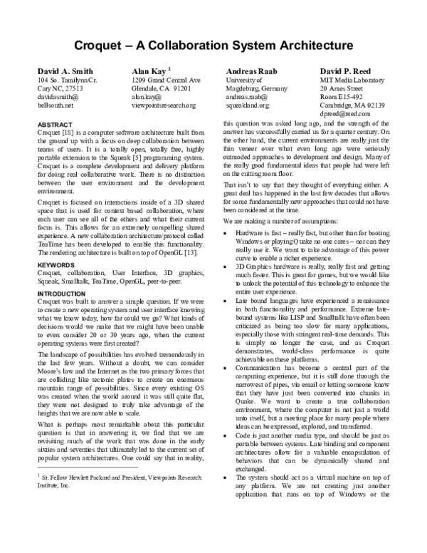 (PDF) Croquet - a collaboration system architecture (PDF) Croquet - a collaboration system architecture