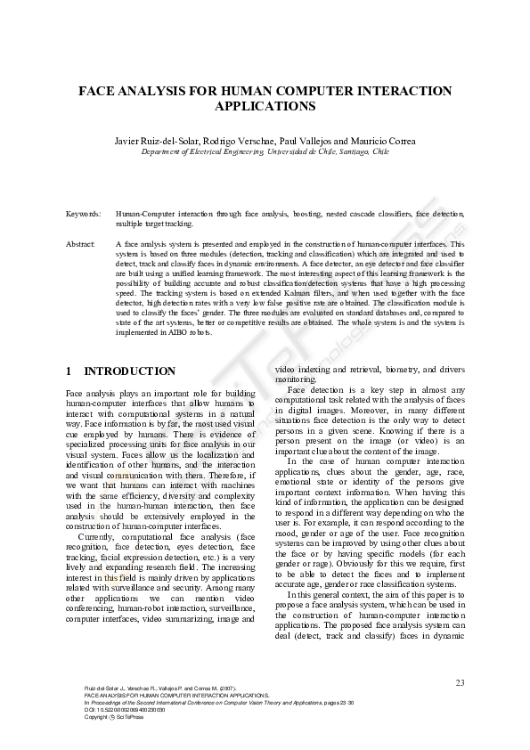 Pdf Face Analysis For Human Computer Interaction Applications