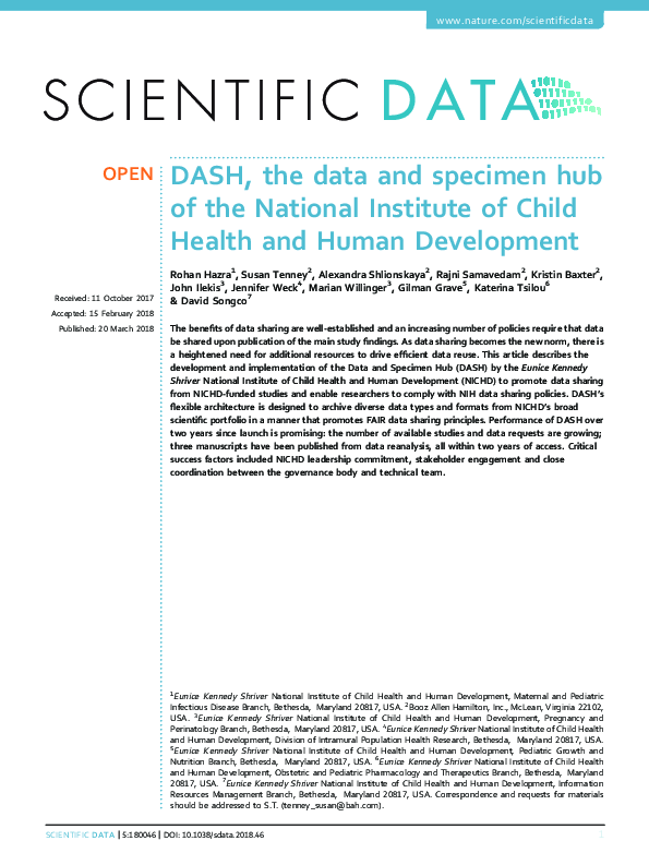 (PDF) DASH, the data and specimen hub of the National Institute of ...