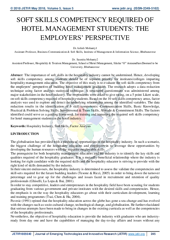 (PDF) Soft Skills Competency Required of Hotel Management Students: The Employers’ Perspective