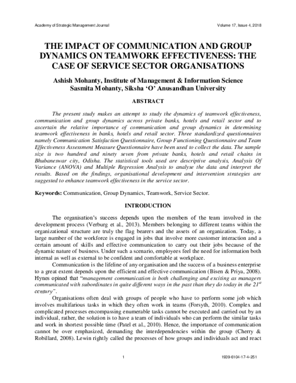 (PDF) The Impact of Communication and Group Dynamics on Teamwork ...