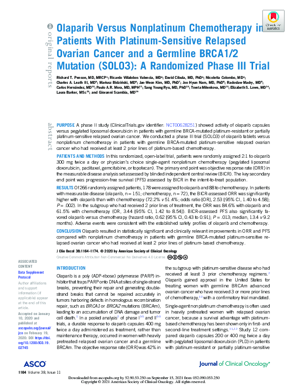 (PDF) Olaparib Versus Nonplatinum Chemotherapy in Patients With ...