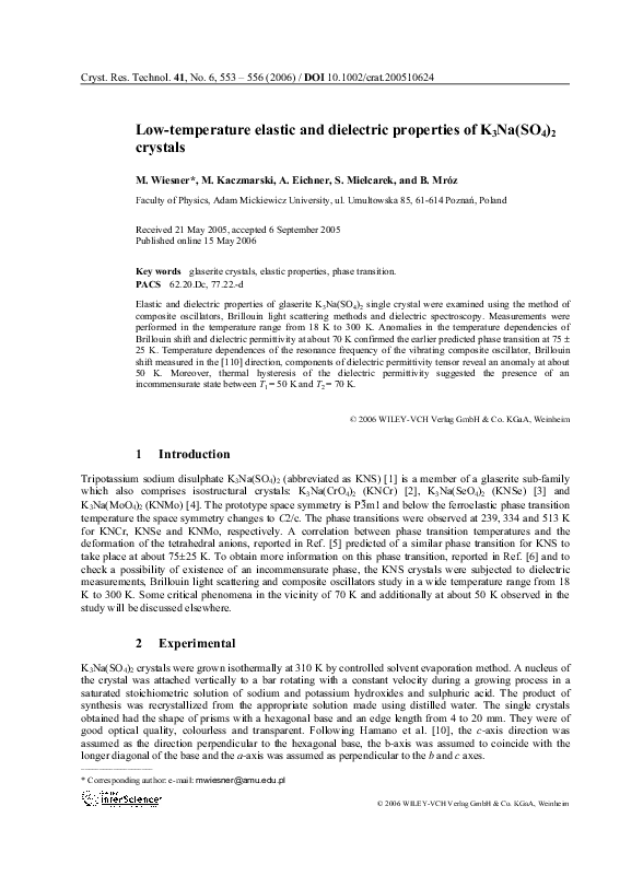 (PDF) Low-temperature elastic and dielectric properties of K3Na(SO4)2 ...
