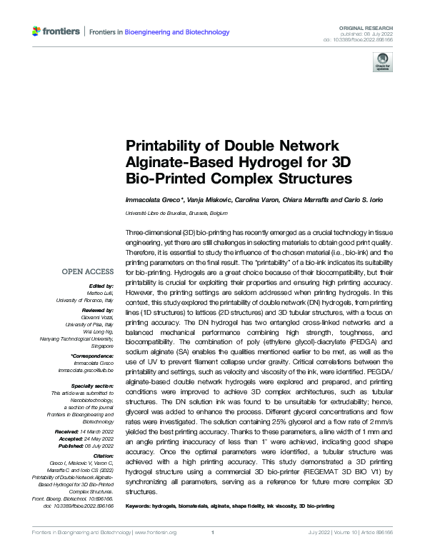 (PDF) Printability of Double Network Alginate Hydrogels in 3D Bio-Printing