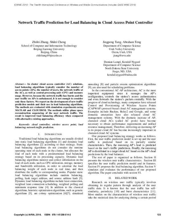 Pdf Network Traffic Prediction For Load Balancing In Cloud Access Point Controller