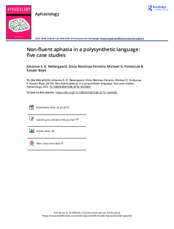 (PDF) Non-fluent aphasia in a polysynthetic language: five case studies ...