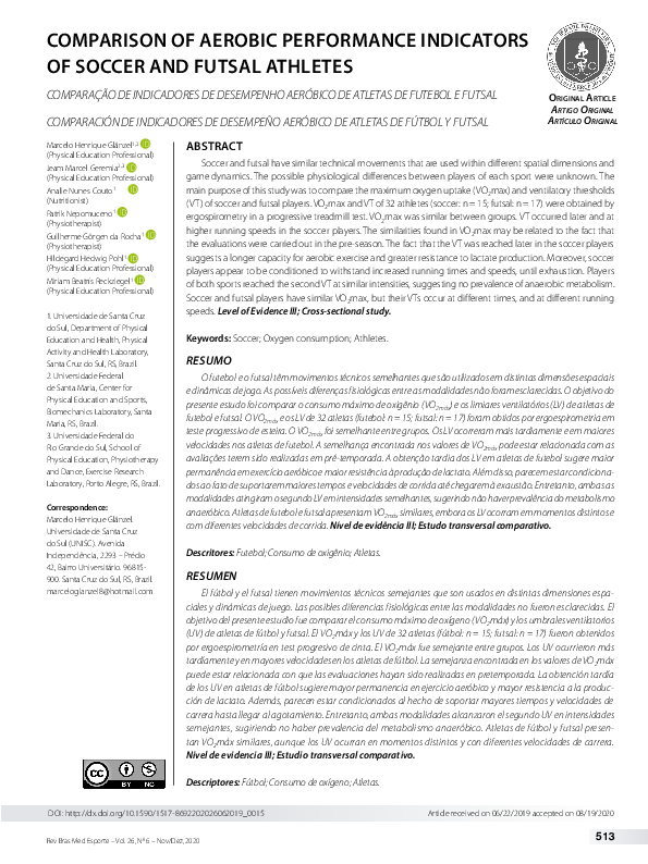 (PDF) Comparison of Aerobic Performance Indicators of Soccer and Futsal ...